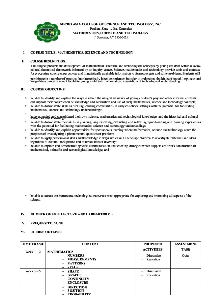 Math, Science & Tech Syllabus Overview | PDF | Science | Knowledge