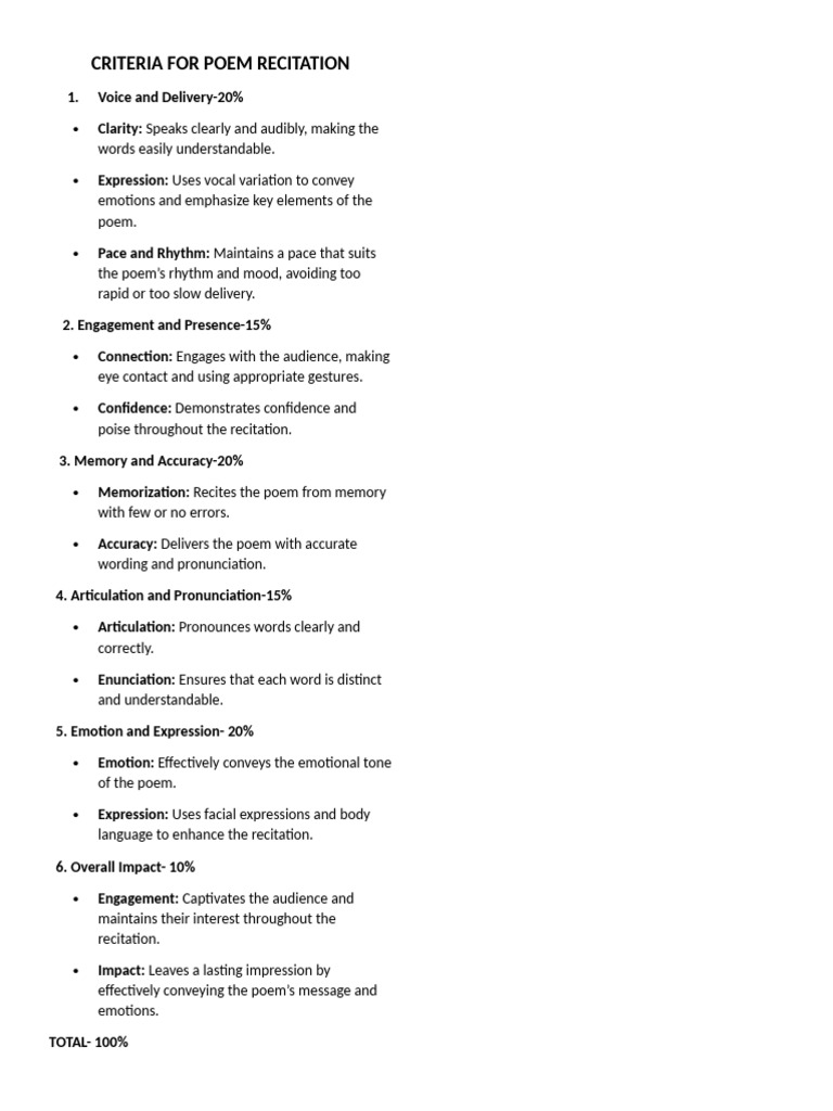 Poem Recitation Criteria & Author's Purpose Quiz | PDF | Poetry ...