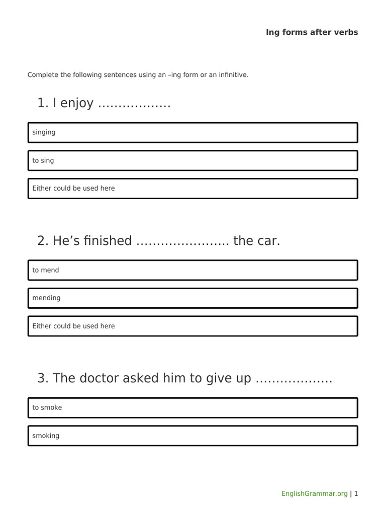 Ing Forms After Verbs | PDF
