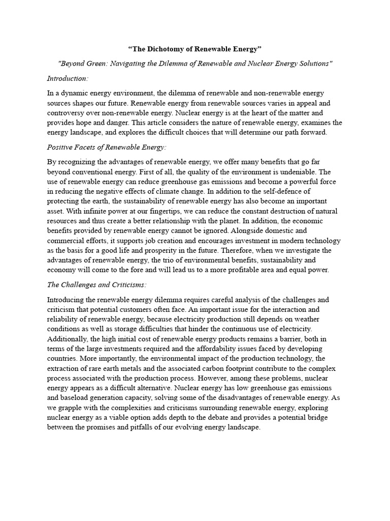 The Dichotomy of Renewable Energy - Saniya Dinesh Lanjekar | PDF ...