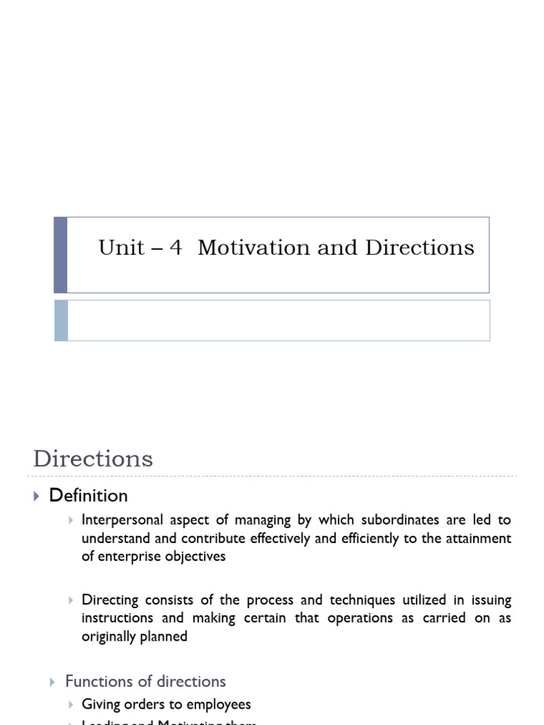 Pom Unit 4 Motivation and Directions | PDF | Leadership | Motivational