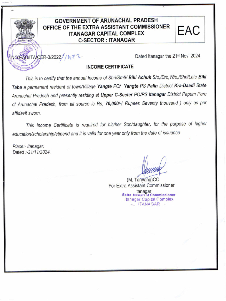 Income Certificate | PDF