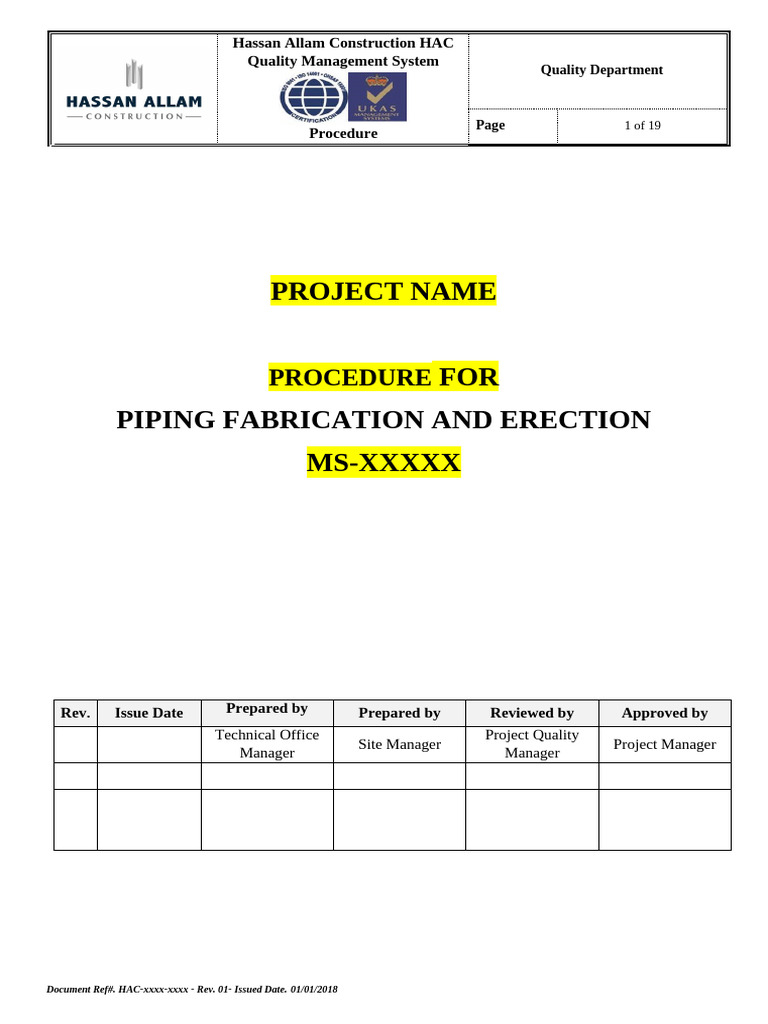 Piping Fabrication and Erection Procedure | PDF | Pipe (Fluid ...