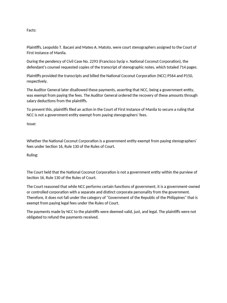 Case Digest Bacani vs. Nacoco | PDF