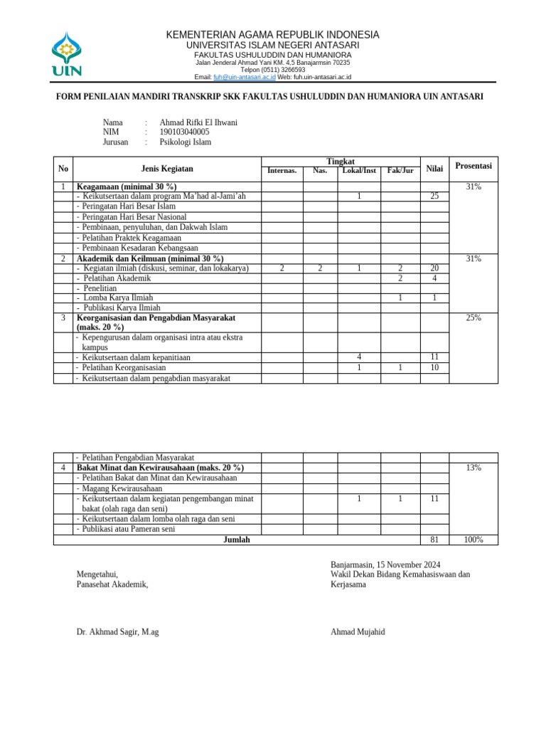 Form Penilaian Mandiri SKK | PDF