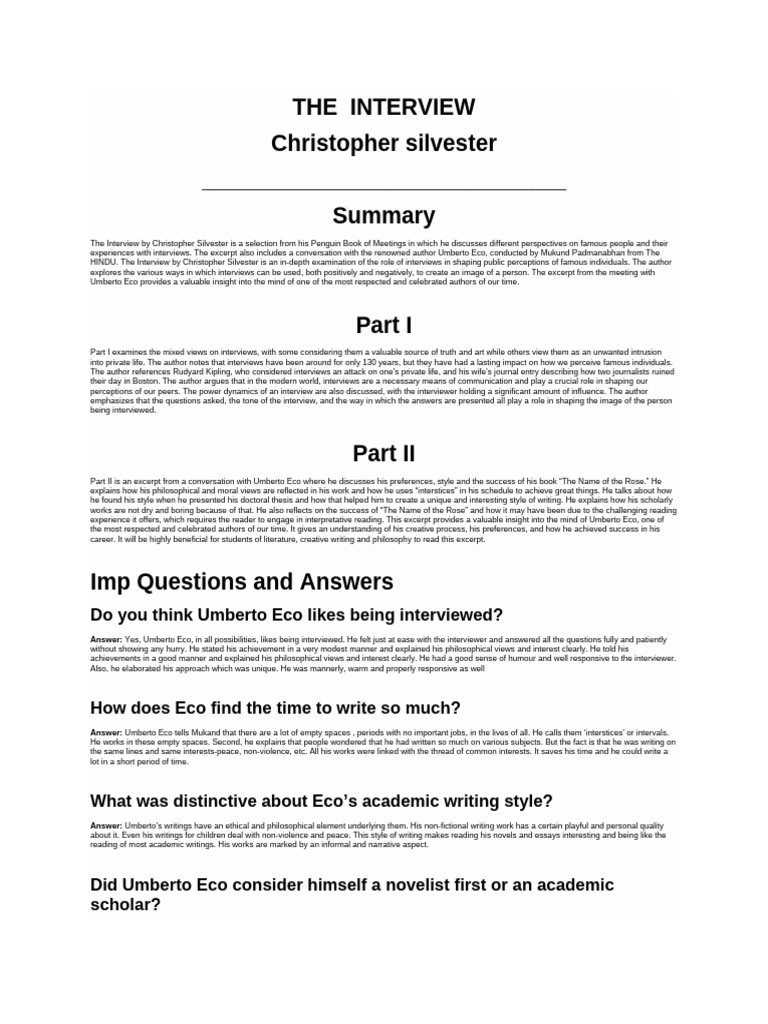 The Interview | PDF | Novels | Liberal Arts Education