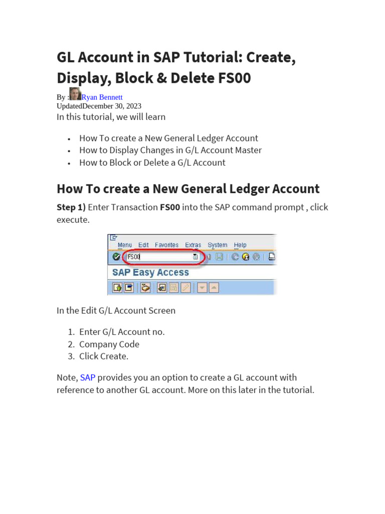 Creating and Managing GL Accounts in SAP | PDF