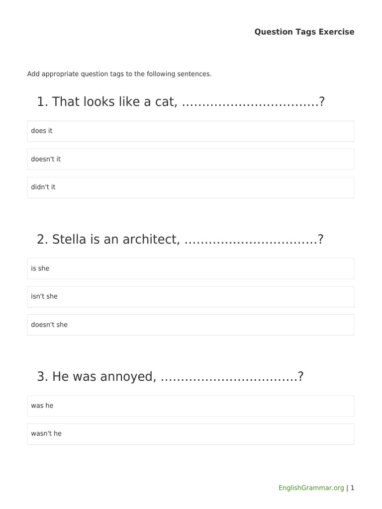 Question Tags Exercise | PDF
