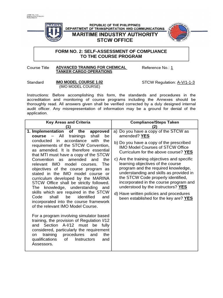 FORM 2 - ATCT - Self Assessment | PDF | Curriculum | Regulatory Compliance