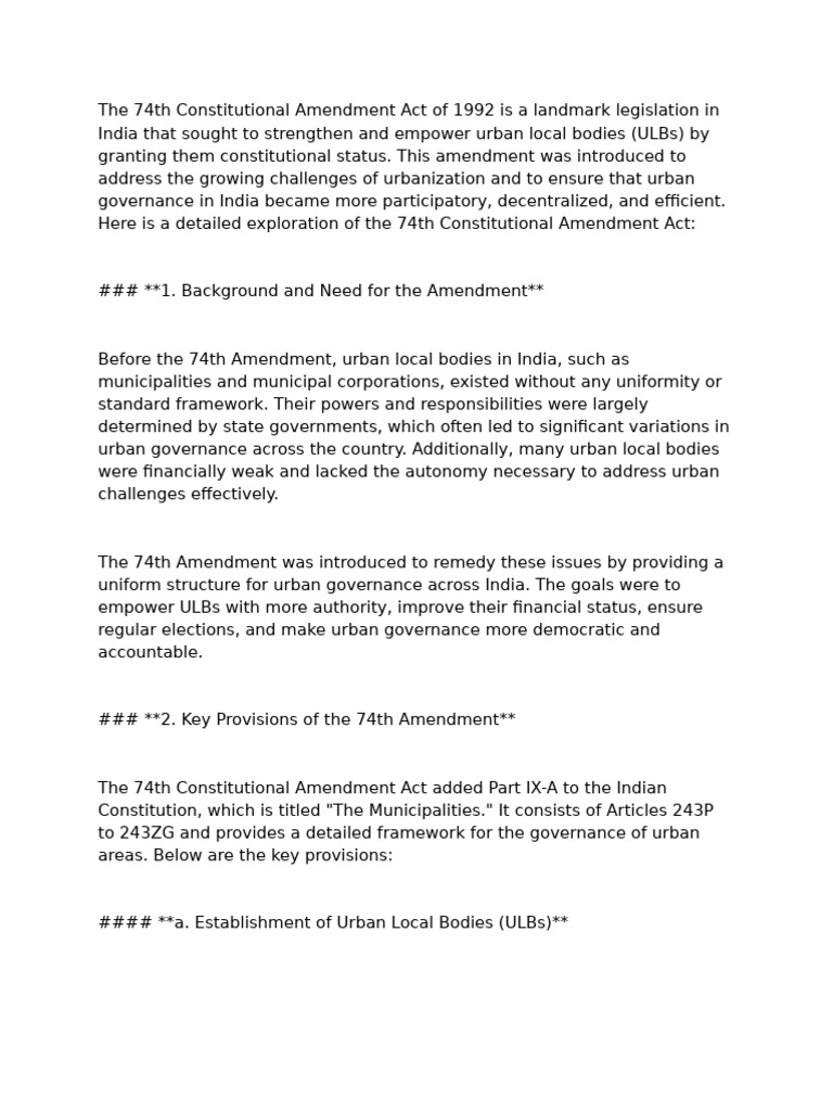 74th Constitutional Amendment Act | PDF | Governance | Devolution