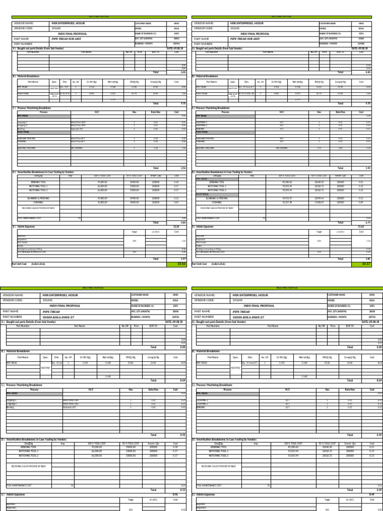 MSK Enterprises-K0la-Main Stand-Part Cost-27-08-18 | PDF | Mechanical ...