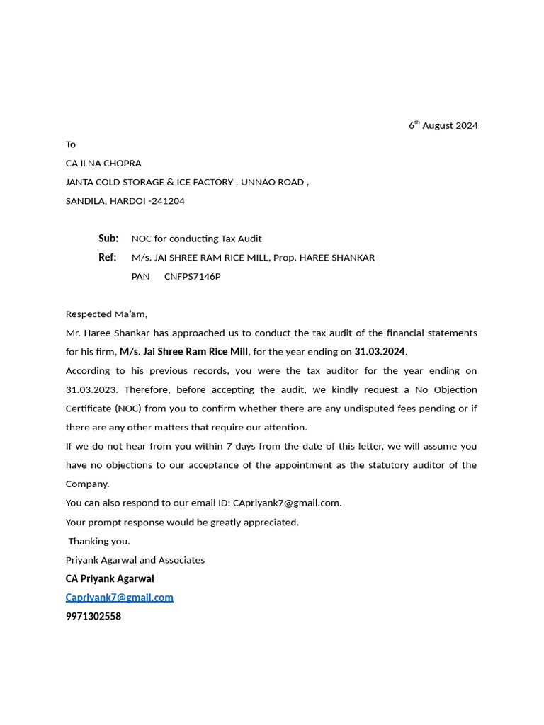 NOC Tax Audit | PDF