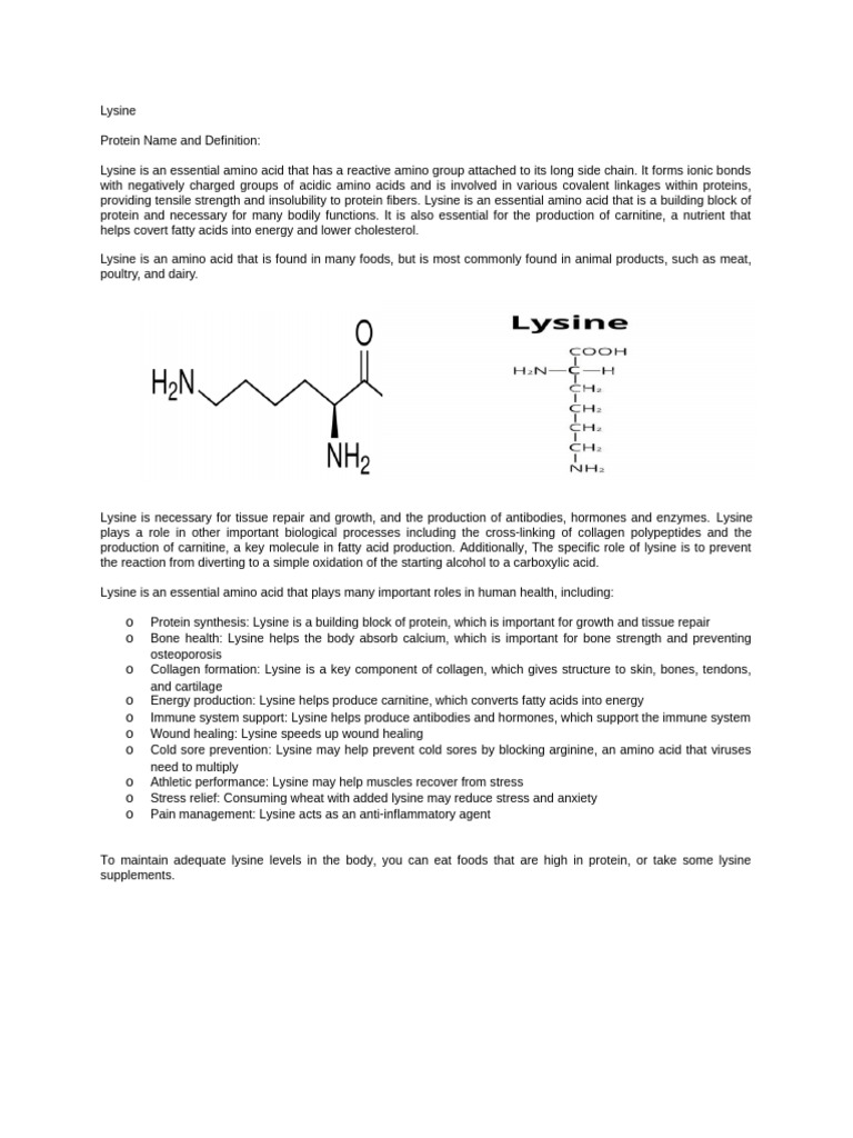 Essential Benefits of Lysine Amino Acid | PDF