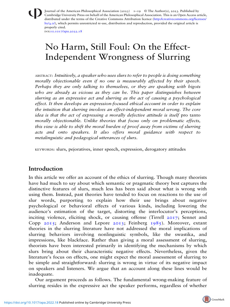 No Harm Still Foul On The Effect-Independent Wrong | PDF | Attitude ...