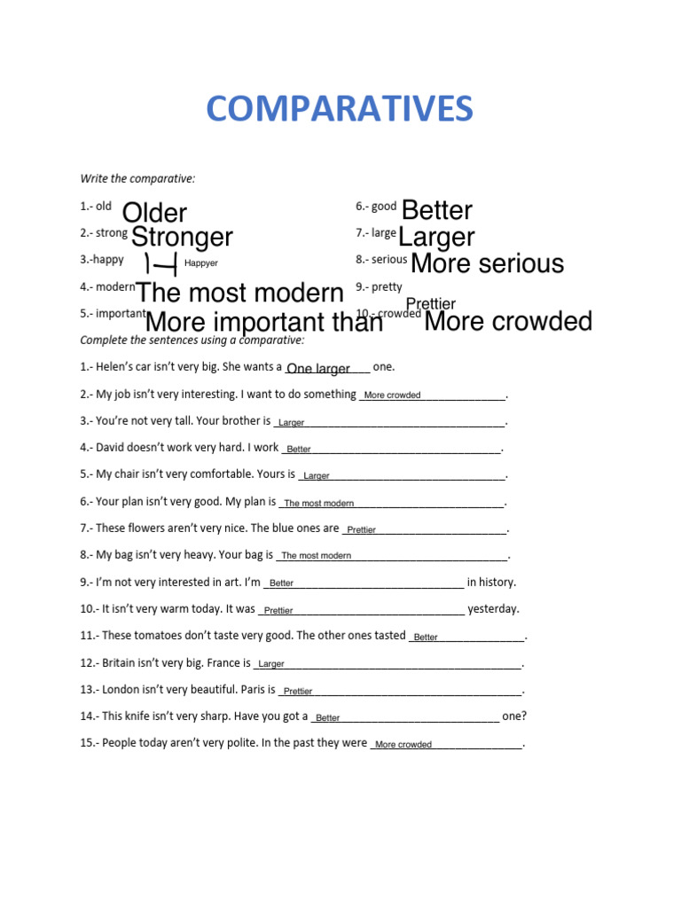 Comparatives WS1 | PDF