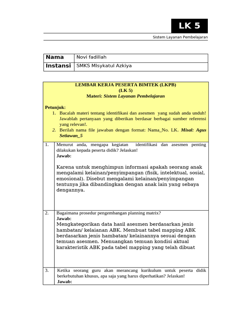 LK 5 Sistem Layanan Pembelajaran | PDF