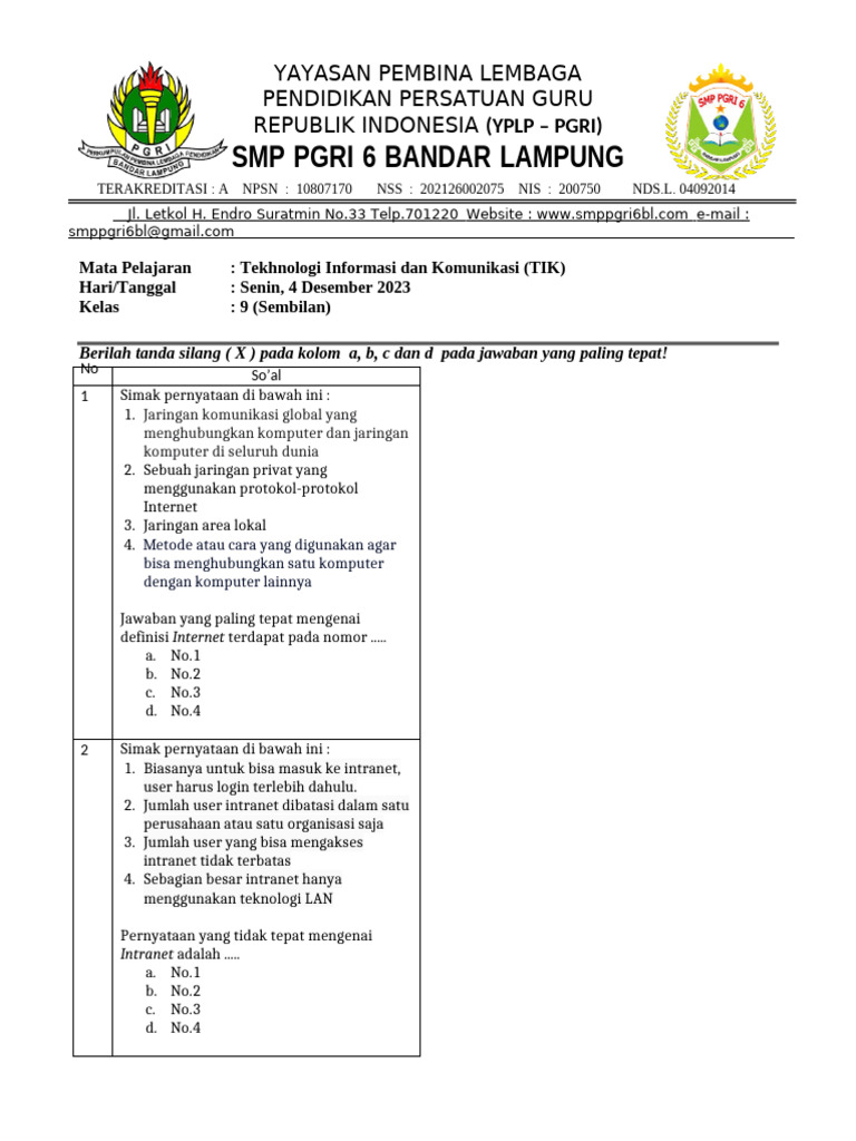 Soal Informatika Kelas 9 | PDF