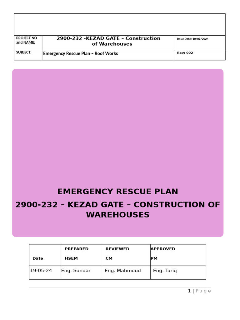 2900-232-ERP-KEZAD Gate - Roof Works-Rev 002 UPDATED | PDF | First Aid ...