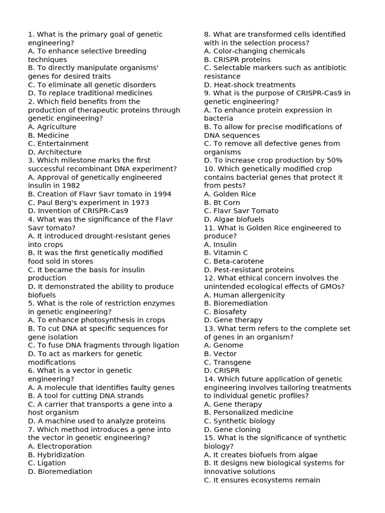 Genetic Engineering Overview and Quiz | PDF | Genetic Engineering | Plasmid