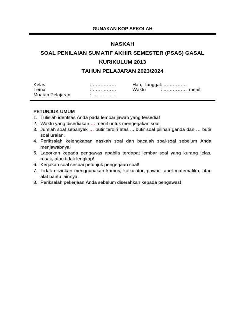 SOAL PSAS KELAS 3 MUPEL PPKN Tema 2 | PDF