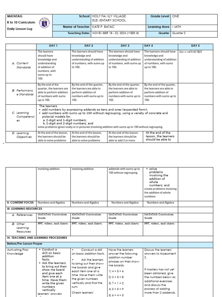 Q2-LE-W8-MATH | PDF | Summation | Curriculum