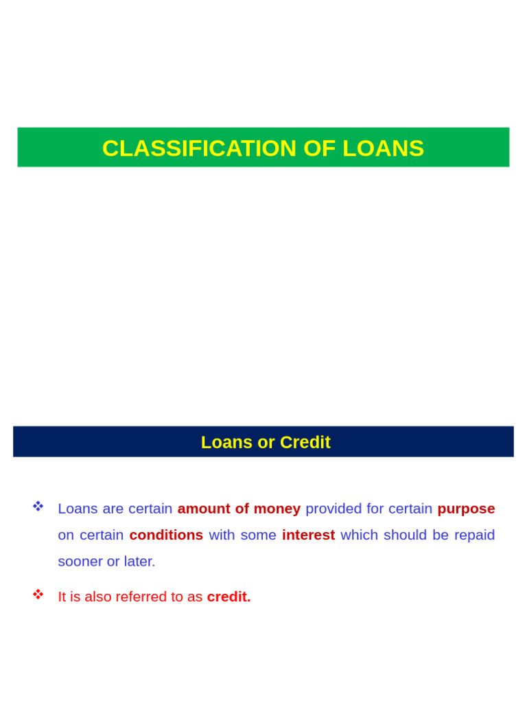 1a. Classification of Loans or Credit | PDF | Loans | Mortgages
