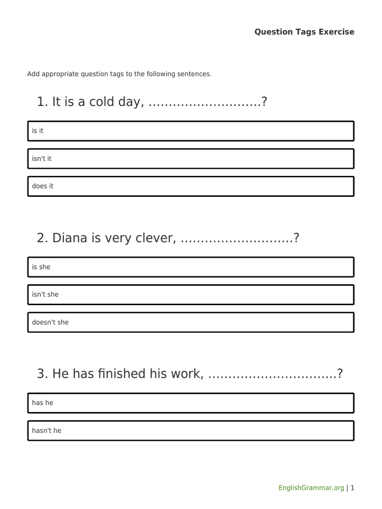 Question Tags Exercise | PDF