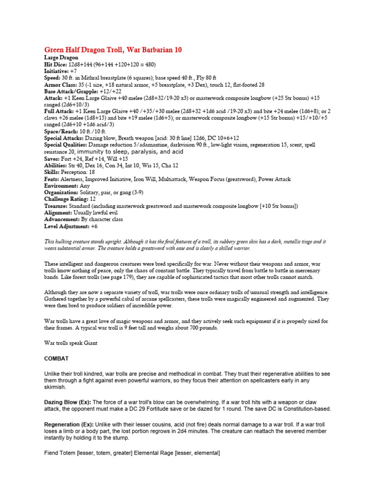 Green Half Dragon Troll | PDF