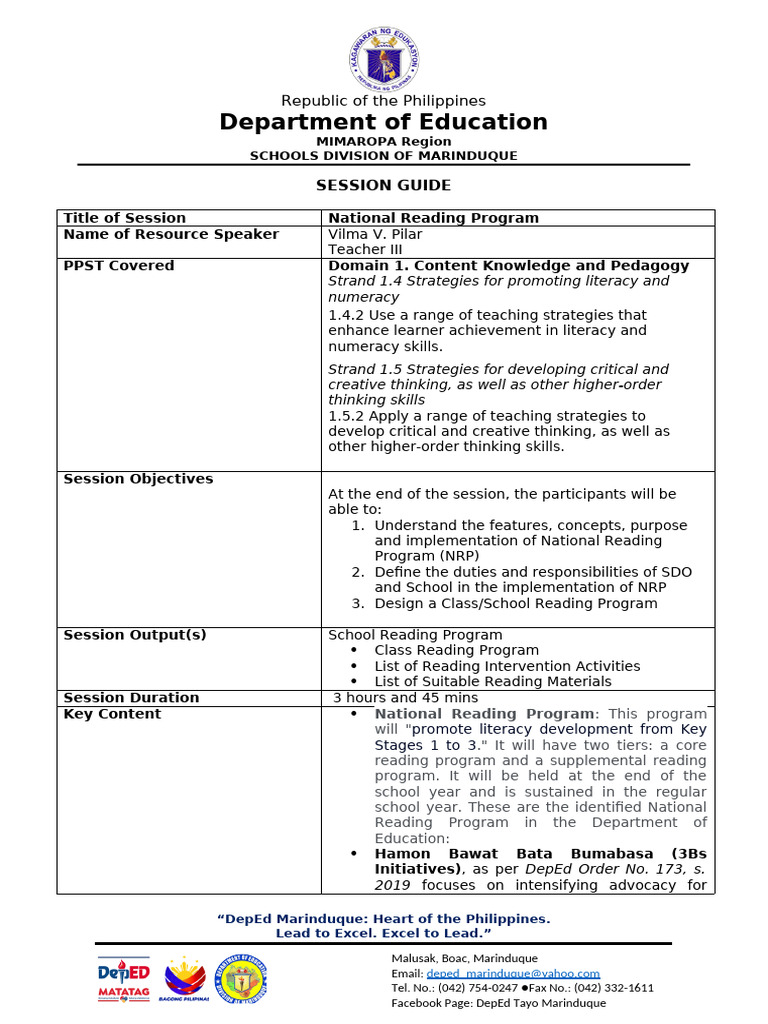 Session Guide NRP | PDF | Literacy | Learning