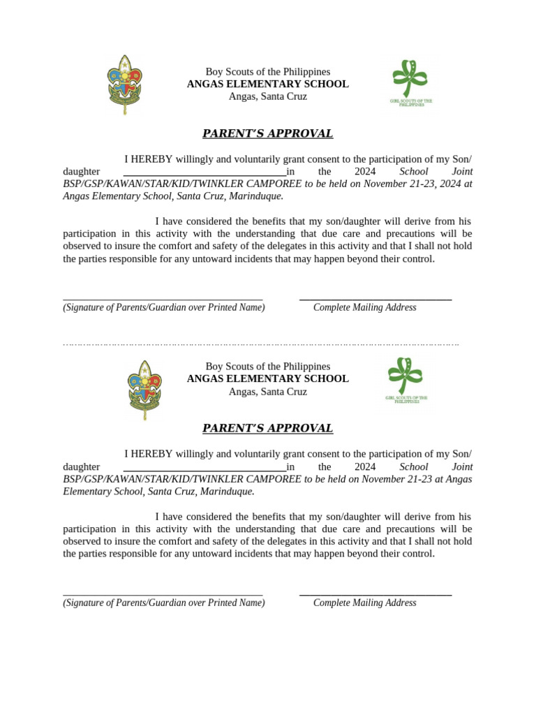 BSPGSP Parents Permit 2024 | PDF