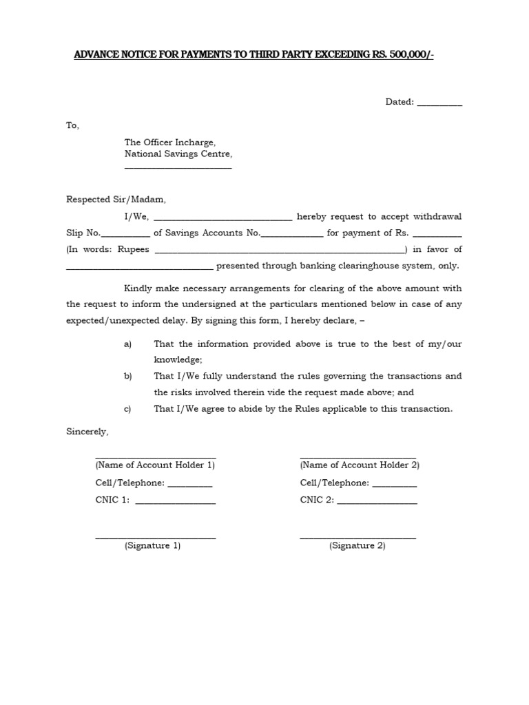 Form Advance Intimation of Third Party Payments | PDF