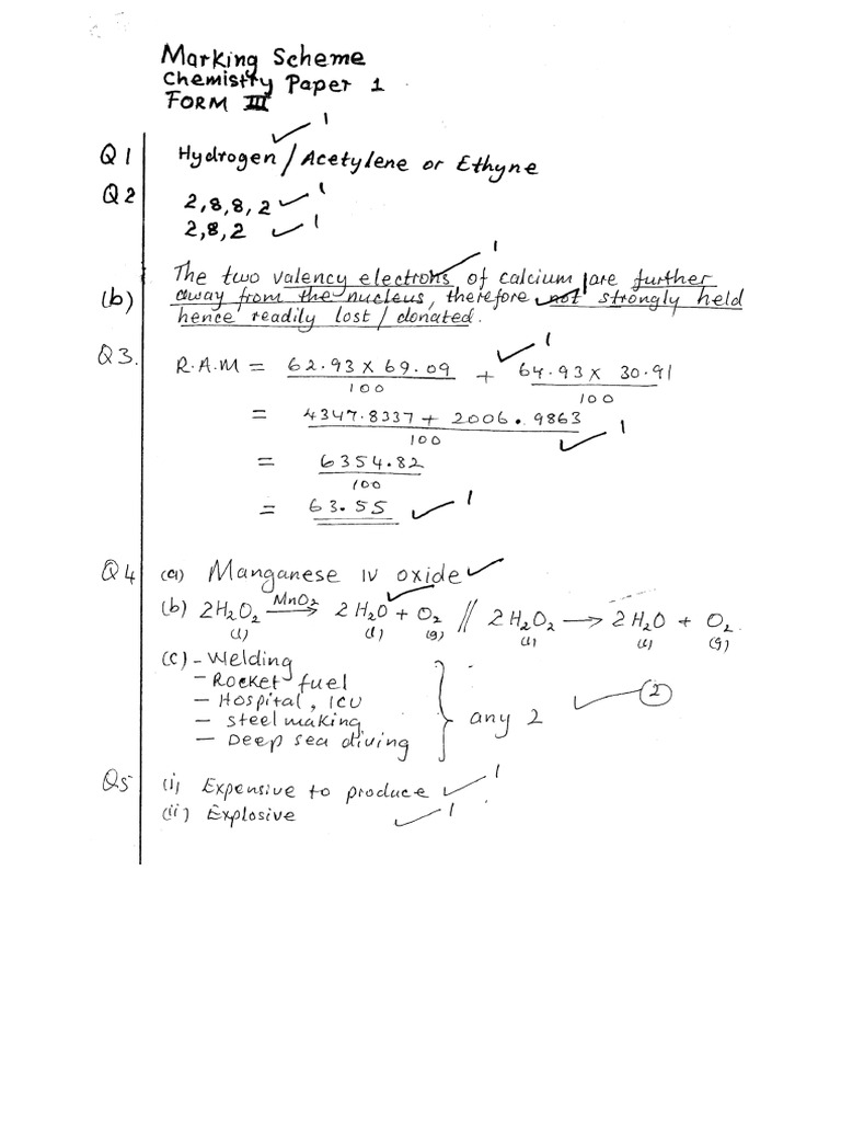 Chem PP1 Marking Scheme | PDF