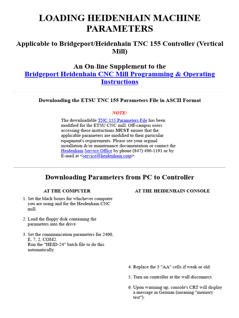 Loading Heidenhain TNC 155 CNC Controller Parameters ETSU | PDF | Numerical Control | Dos