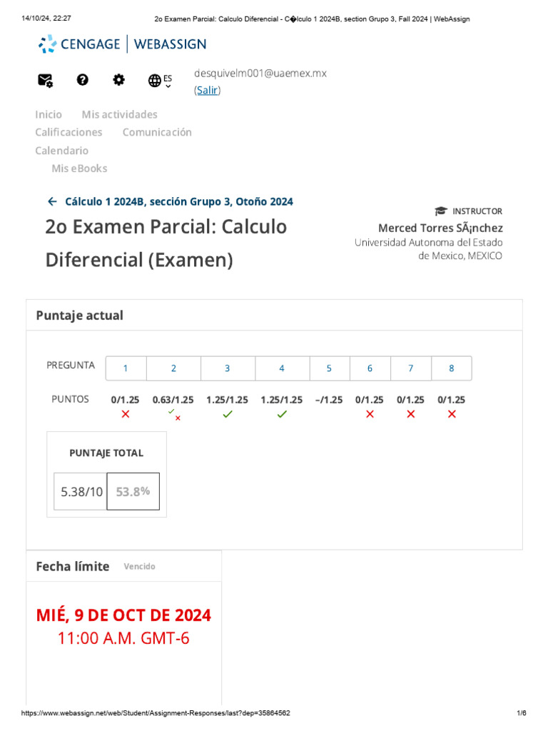 2o Examen Parcial - Calculo Diferencial - C Lculo 1 2024B, Section Grupo 3, Fall 2024 ...