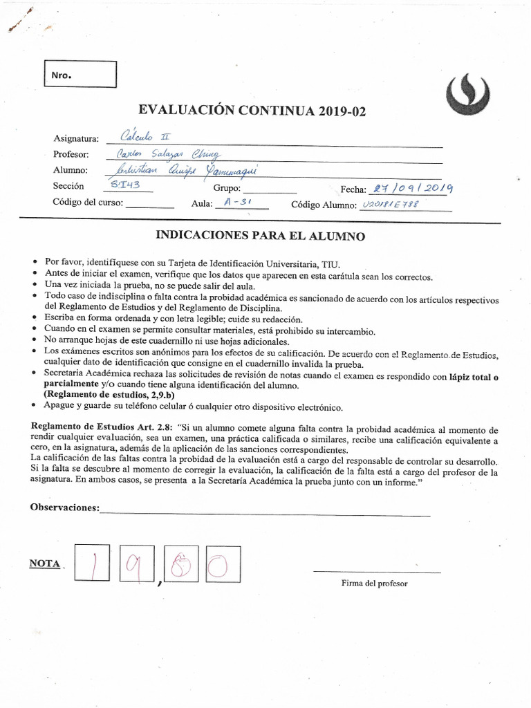 Calculo 2-PC2 201902 | PDF