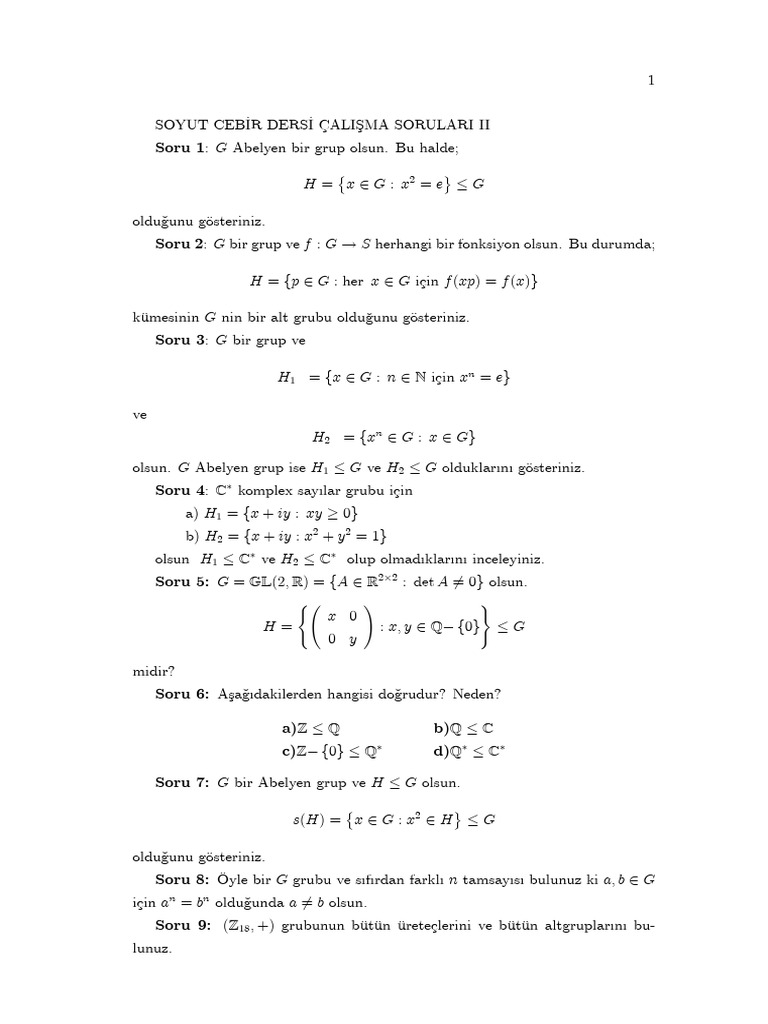 Soyut Cebir Calisma Sorulari-2 | PDF