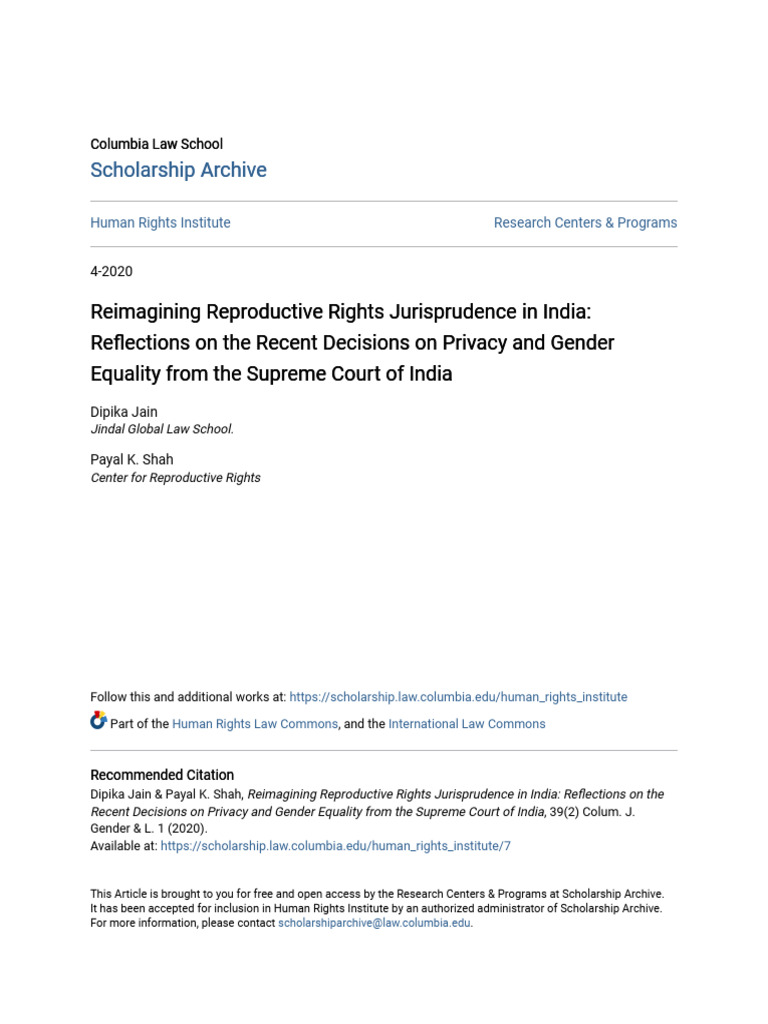 Reimagining Reproductive Rights Jurisprudence in India - Reflectio ...