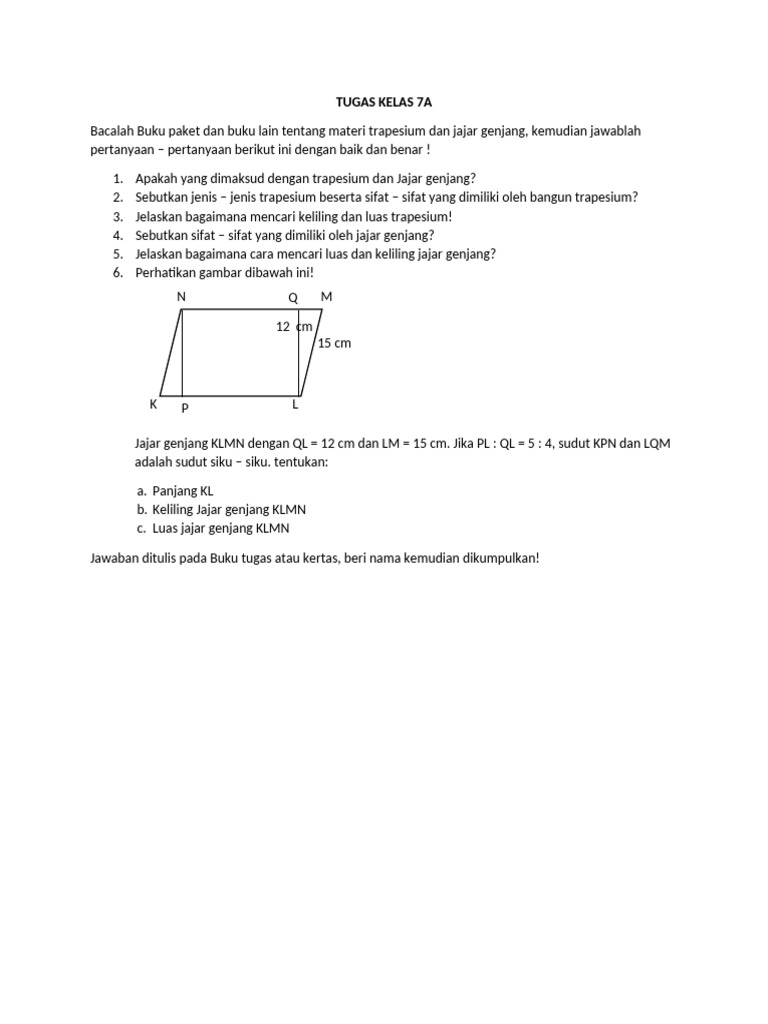 TUGAS KELAS 7A Jajar Genjang | PDF