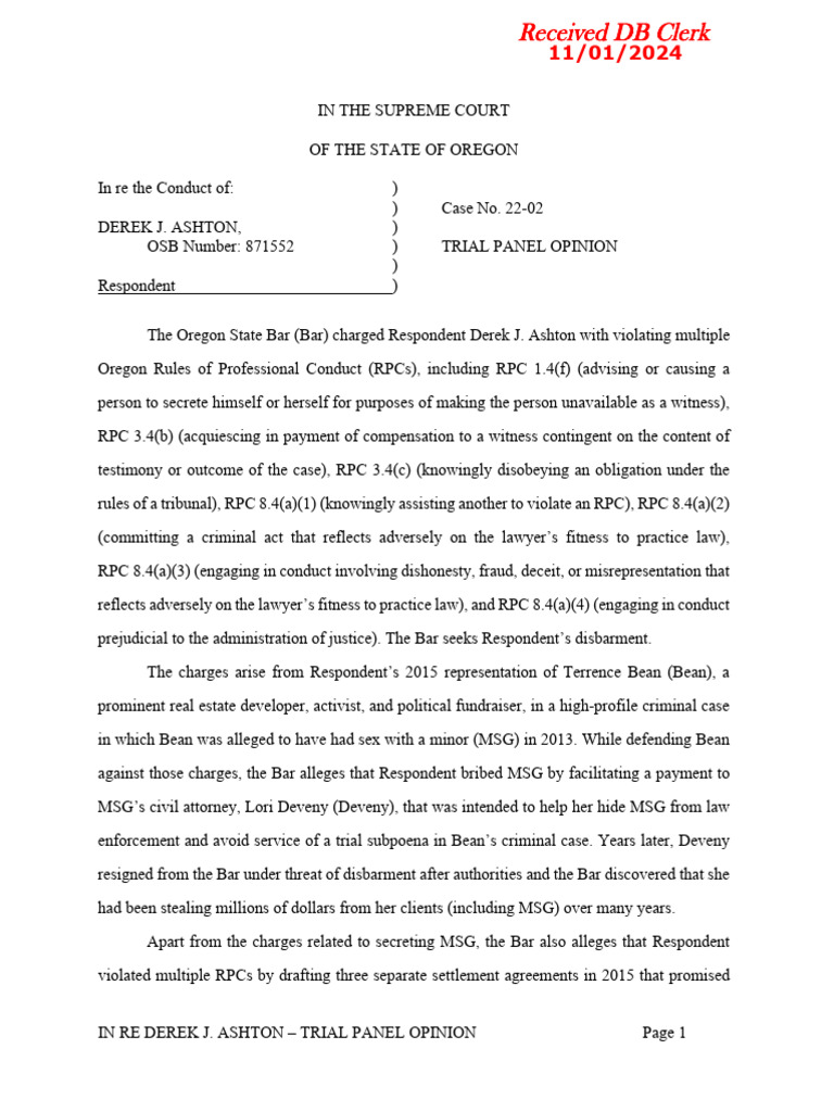 Trial Opinion on Derek J. Ashton Case | PDF | Prosecutor | Burden Of ...