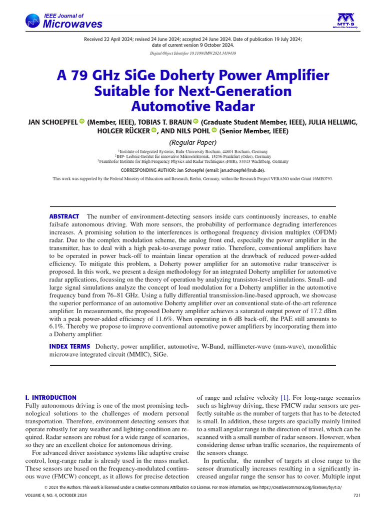 A 79 GHZ SiGe Doherty Power Amplifier Suitable For Next-Generation ...