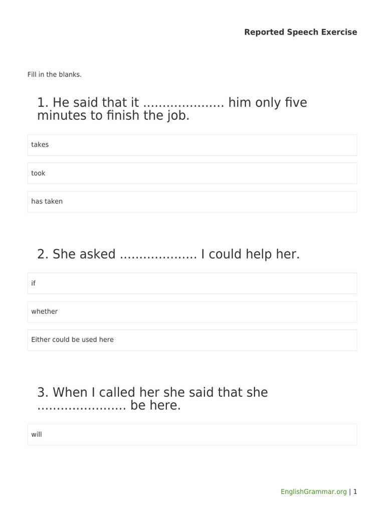 Reported Speech Exercise (2) | PDF