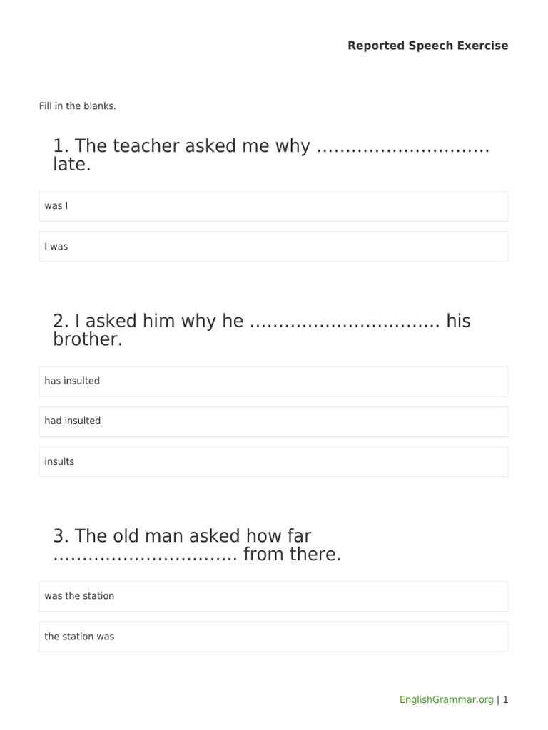 Reported Speech Exercise | PDF