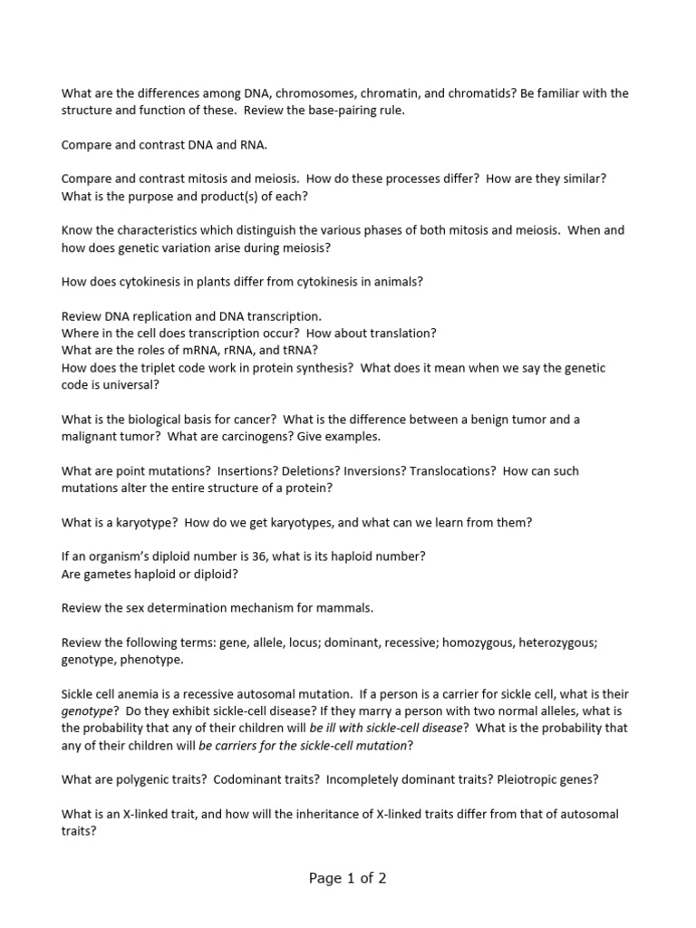 Bio 101 - Study Guide Exam 3 | PDF | Dominance (Genetics) | Genetics