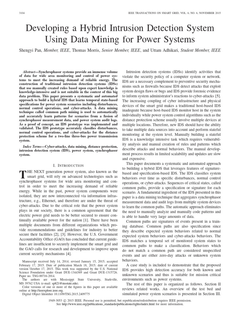 Developing A Hybrid Intrusion Detection System Using Data Mining For Power Systems2 Pdf 2732