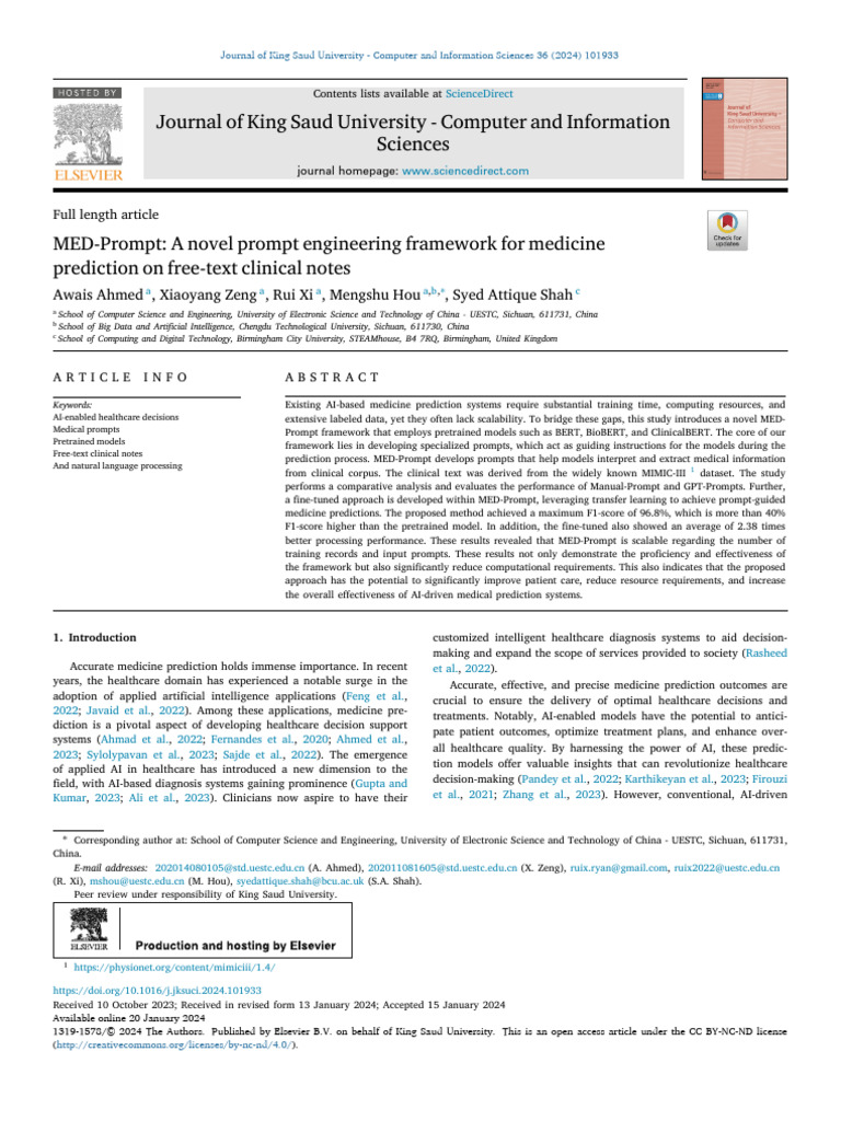 P3 MED-Prompt-Paper 1-S2.0-S1319157824000223-Main | PDF | Electronic ...