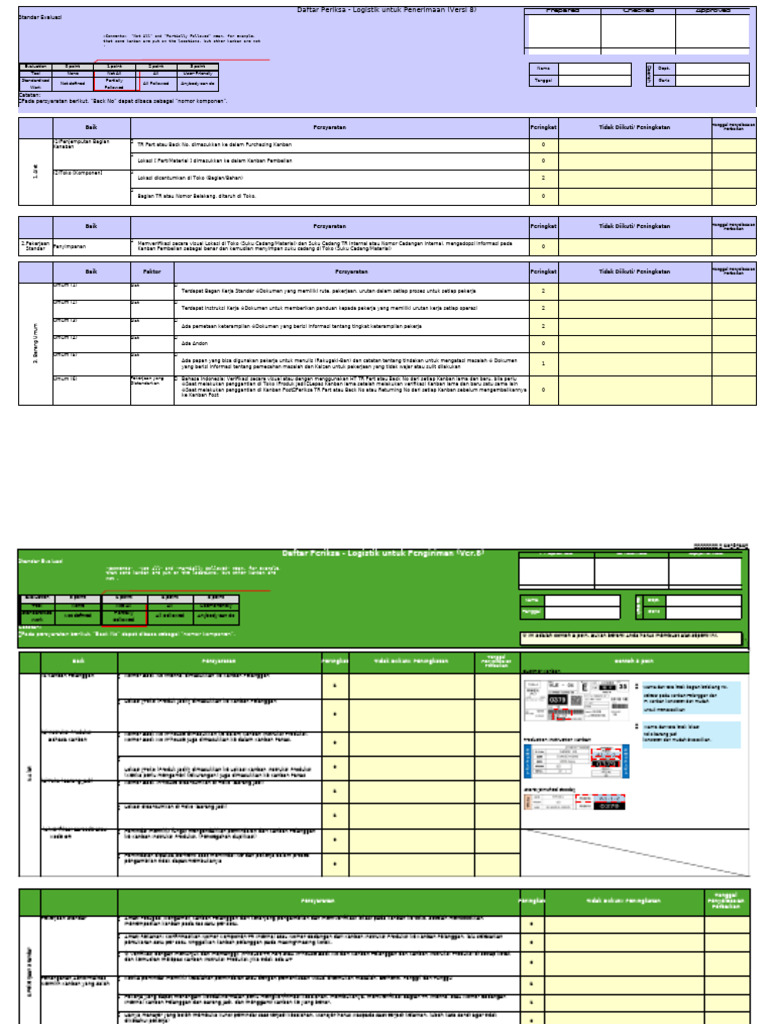 Checksheet Jaminan Proses Logistic | PDF