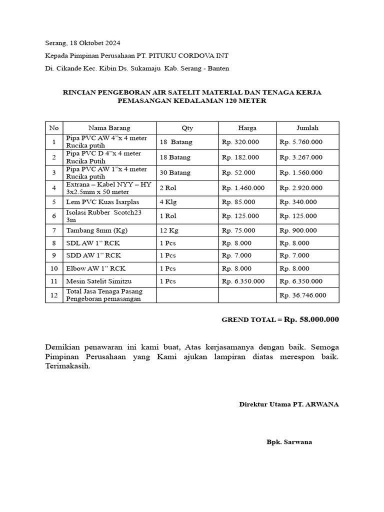 Penawaran Harga Cv. Ste | PDF