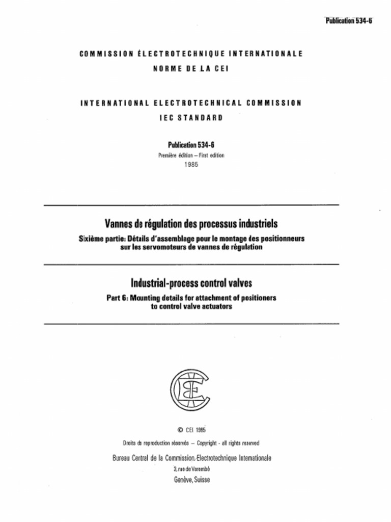 IEC 60534-6 - Vannes de Régulation Assemblage Des Positionneurs - 1985 ...