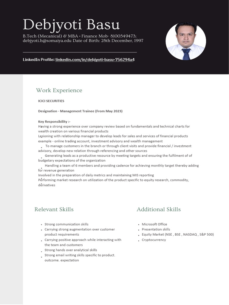 Debjyoti Basu - Resume PDF | PDF | Business | Economies