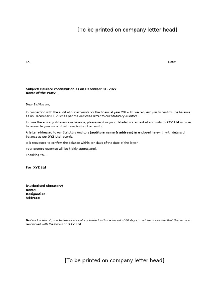 Balance Confirmation FRM Party | PDF